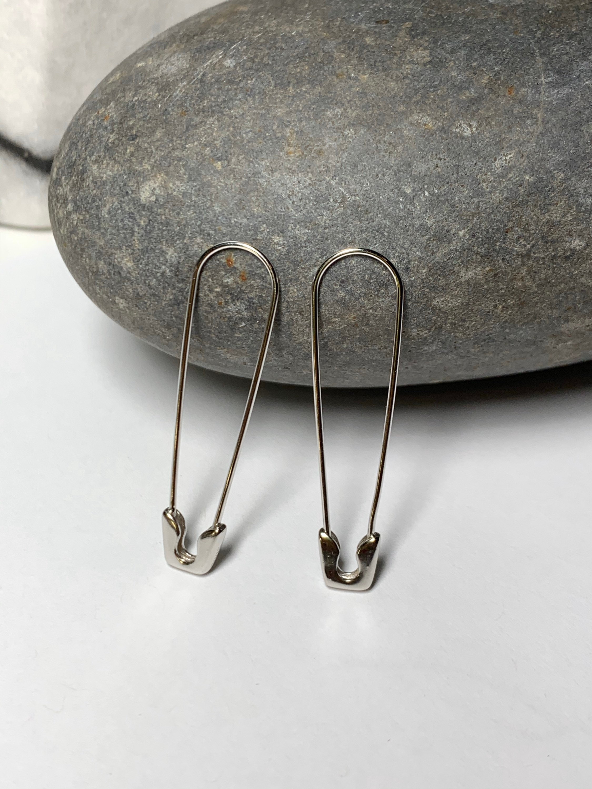 3.7CM 925 Sterling Silver Safety Pin Earrings Silver Safety | Etsy