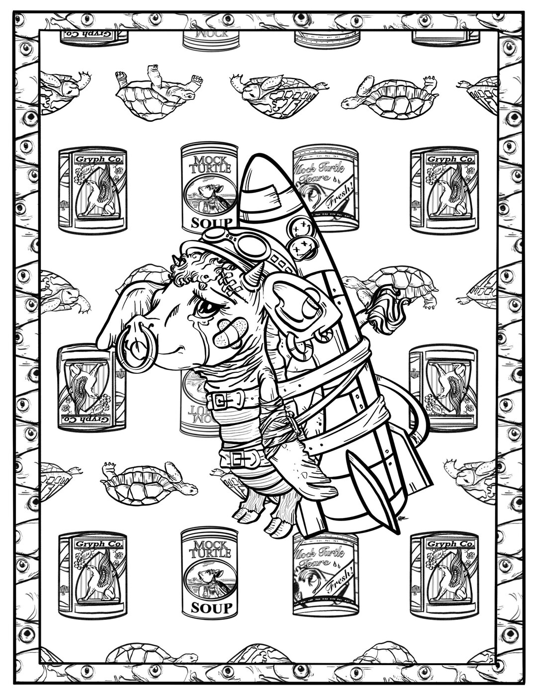 Digital Coloring Page | Popkill's Asunderland | the Mock Turtle - Etsy