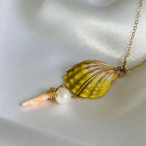 Sunrise Shell Necklace With Freshwater Pearl and Coral Sunrise Shell ...