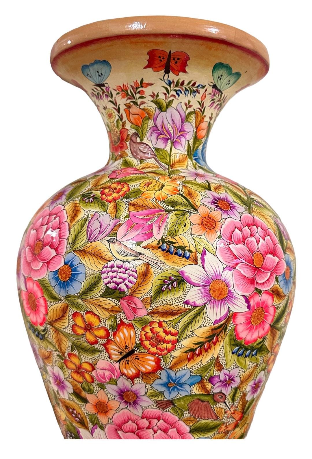 Vintage Flower Vase With Paper Mache Art, Handmade Paper Mache Flower ...