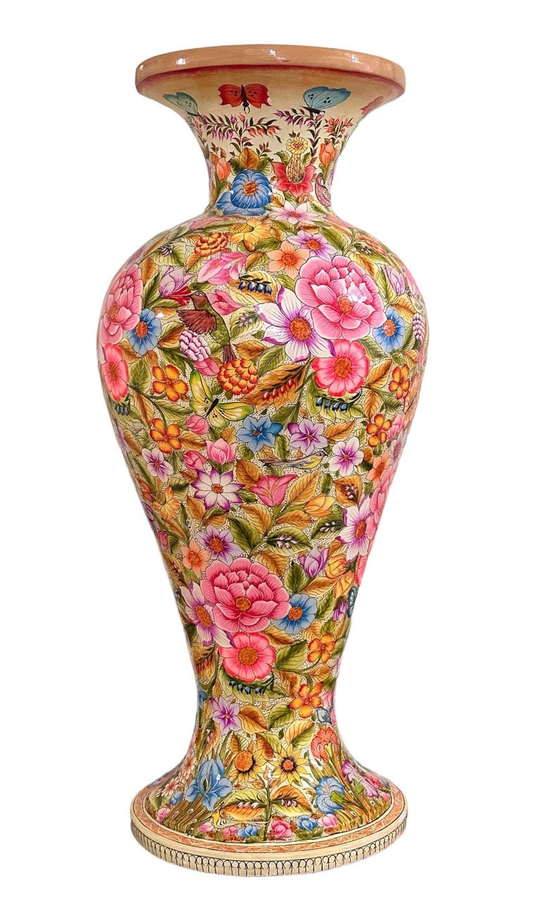 Vintage Flower Vase With Paper Mache Art, Handmade Paper Mache Flower ...