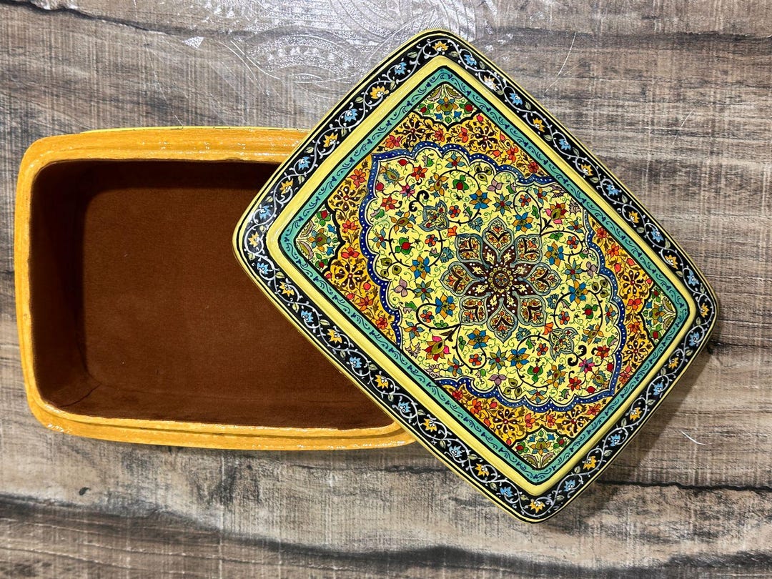 Kashmiri Paper Mache Box ,handmade Paper Mache Jewelry Box,hand Painted ...