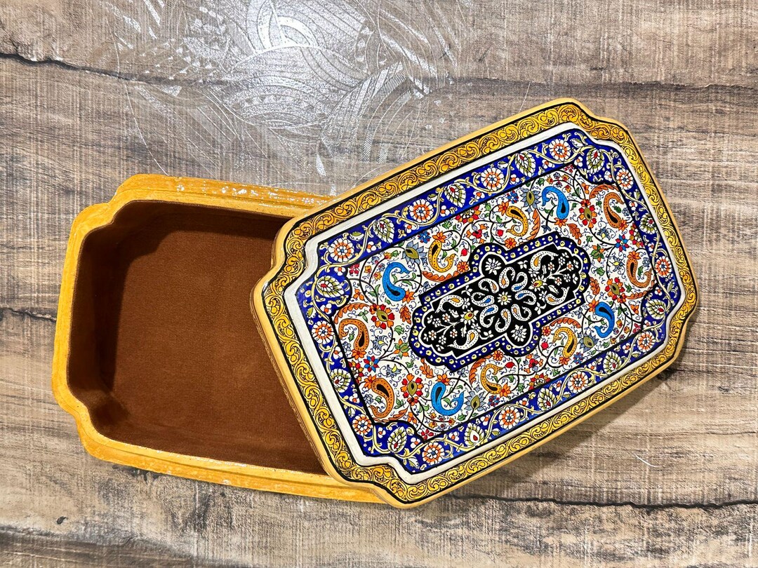 Antique Paper Mache Trinket Box,kashmiri Paper Mache Box ,handmade ...