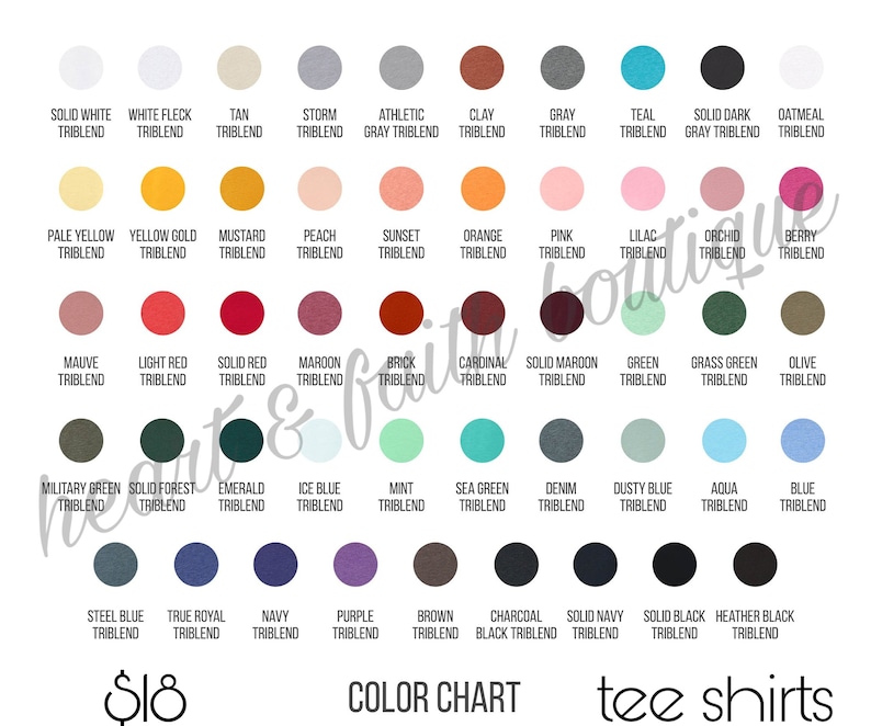 Bella + Canvas 3413 Color Swatch - Etsy