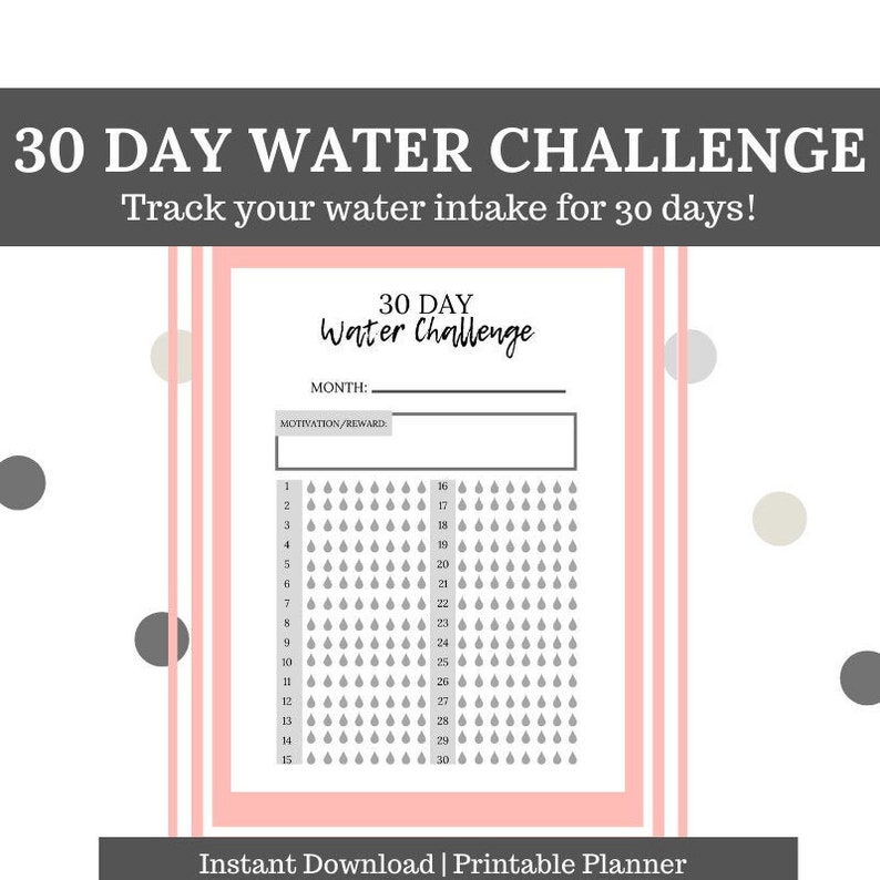 30 Day Water Challenge, Water Tracking, Hydration Tracking, H20, Water ...