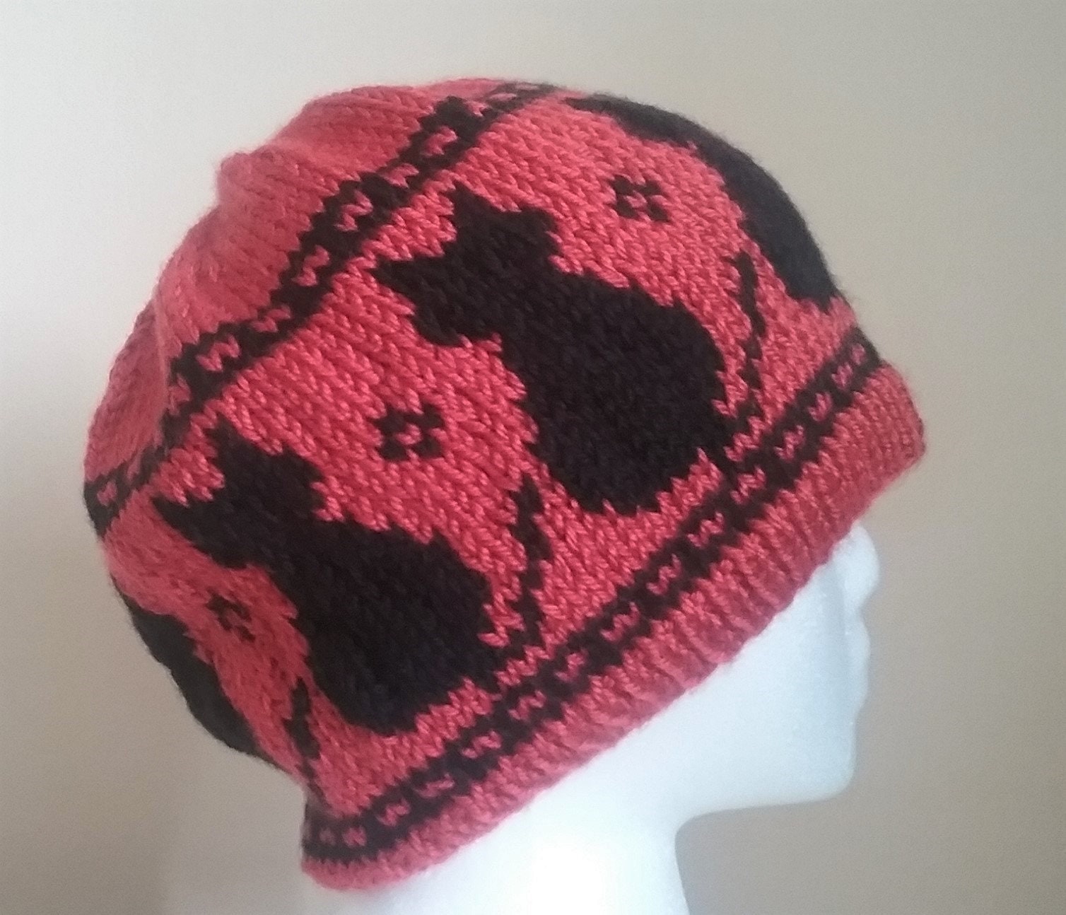 Black Cat Fair Isle Knit Hat/beanie - Etsy