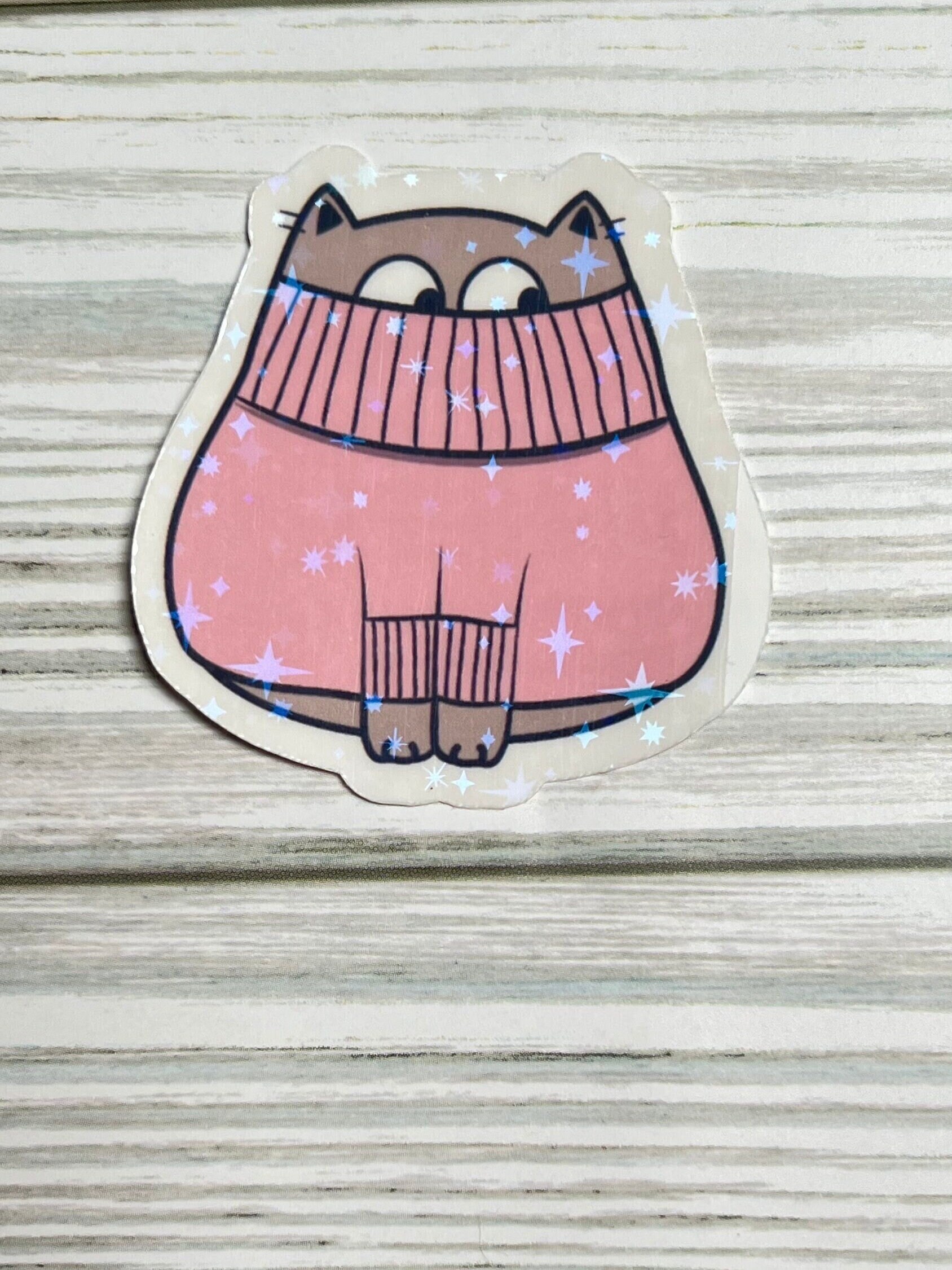 Fat Cat in Sweater Sticker, Funny Sticker, Laptop Sticker Water Bottle ...