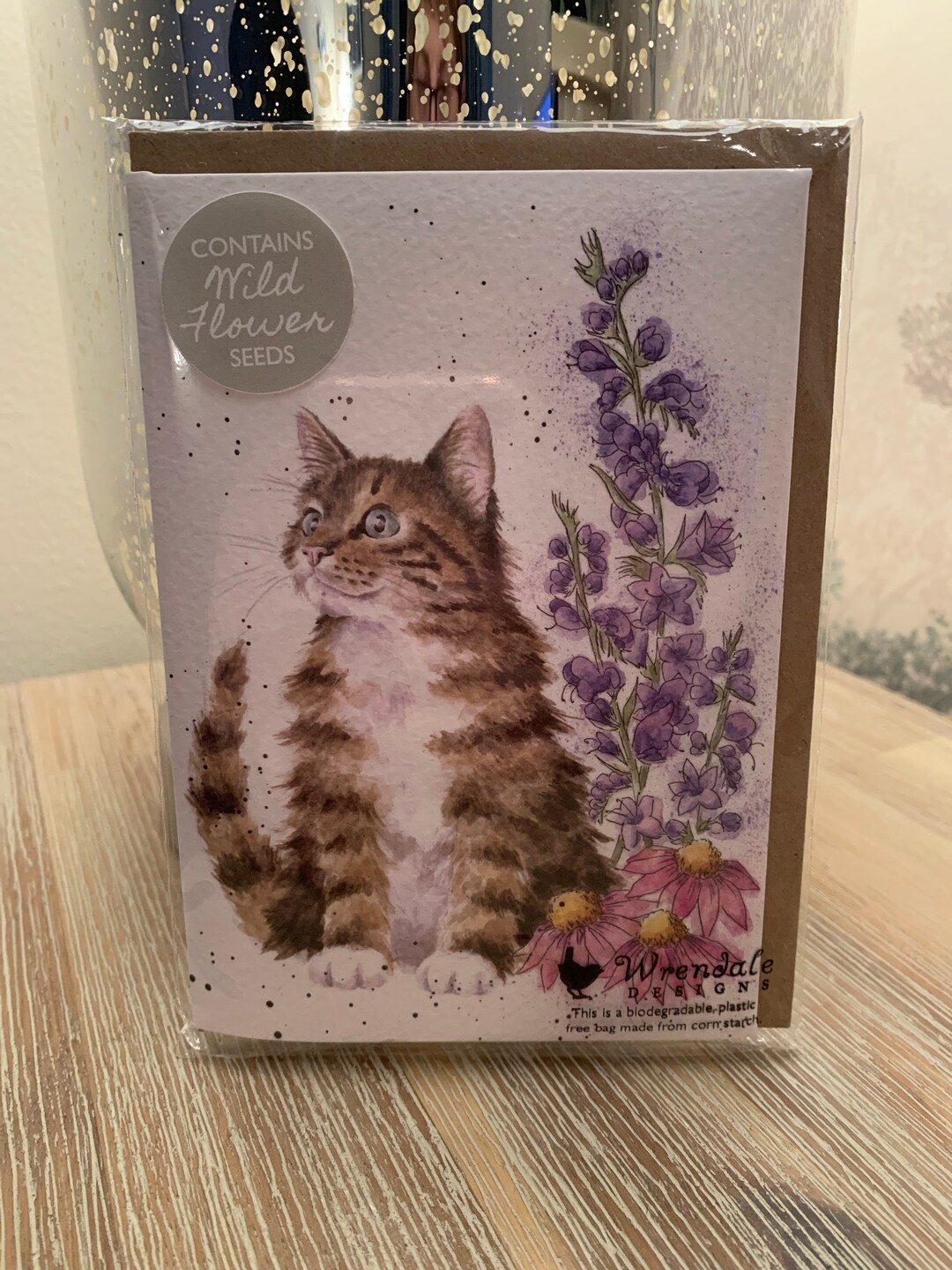 Wrendale Cat blank gift card contains wild flower seeds, sow yourself ...
