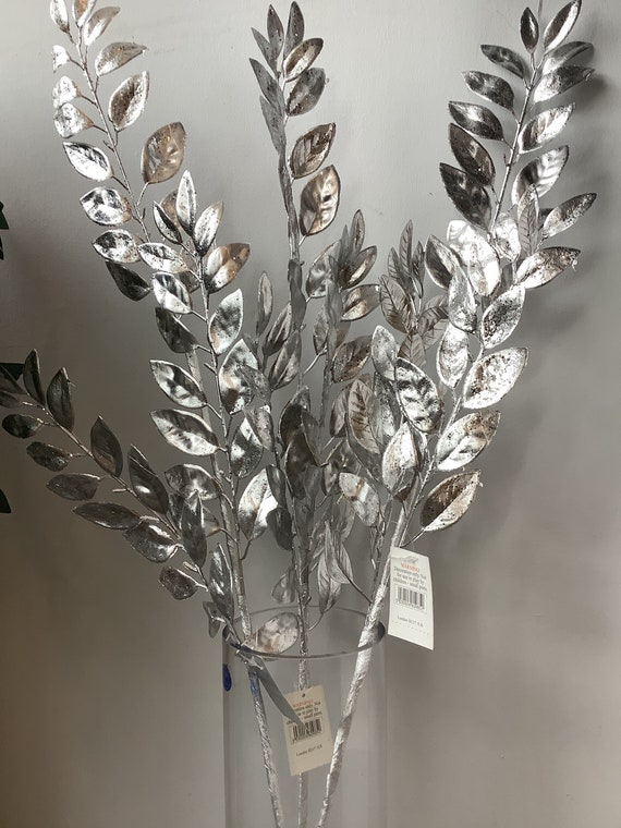 Gisela Graham Silver Glitter Leaf Branch Tree Filler - Etsy UK