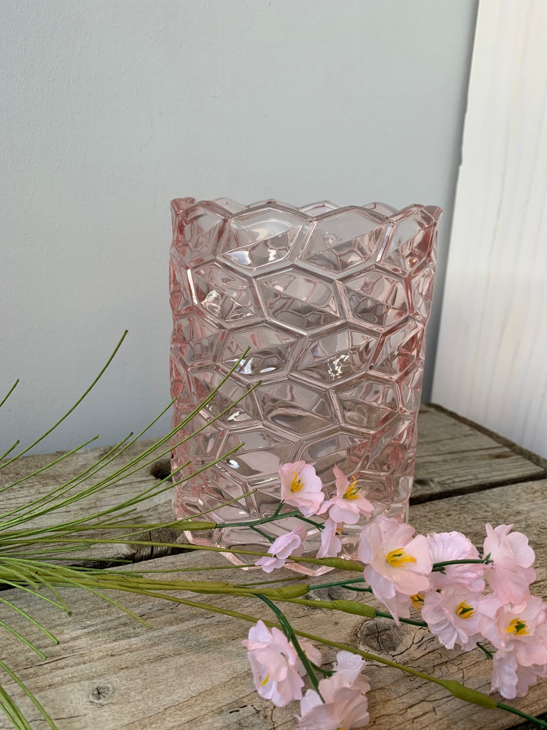 Pink Glass Vase, Bee Hive Design, Heavy Clear Coloured Glass,ornament ...