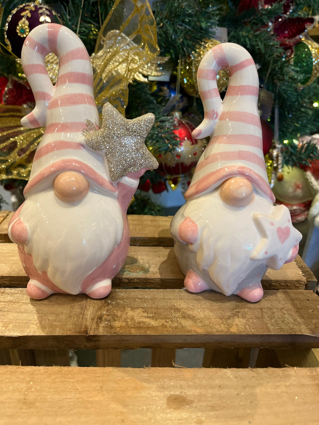 Christmas Santa Gonk Ceramic Ornament,grey,pink,girls,star,glitter ...