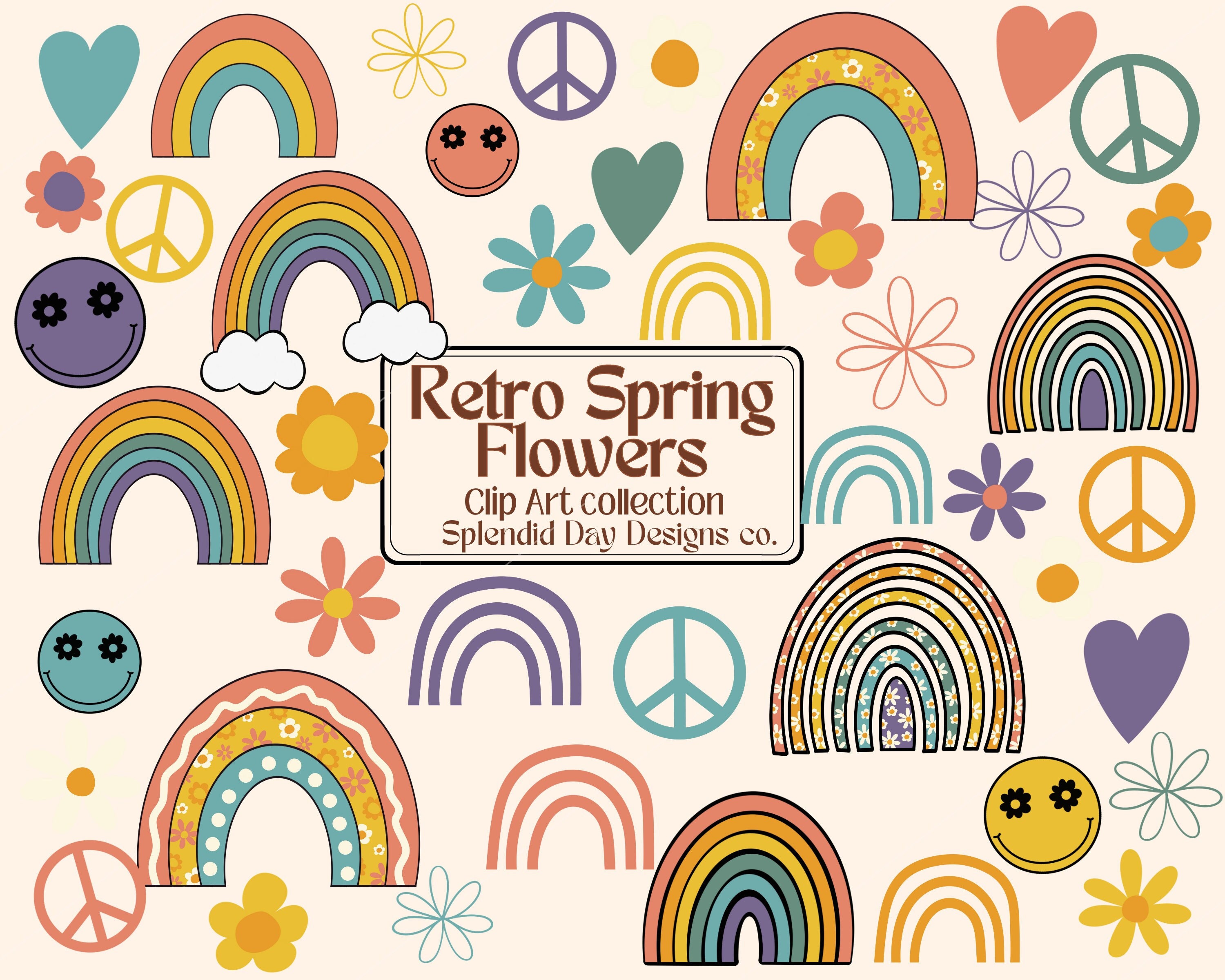 Groovy Flower Rainbow Clip Art Retro Rainbow Peace Sign Daisy Flower ...