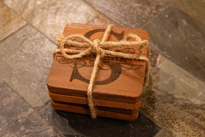 Custom Laser Engraved Split Monogram Coasters Set of 4 Personalized ...