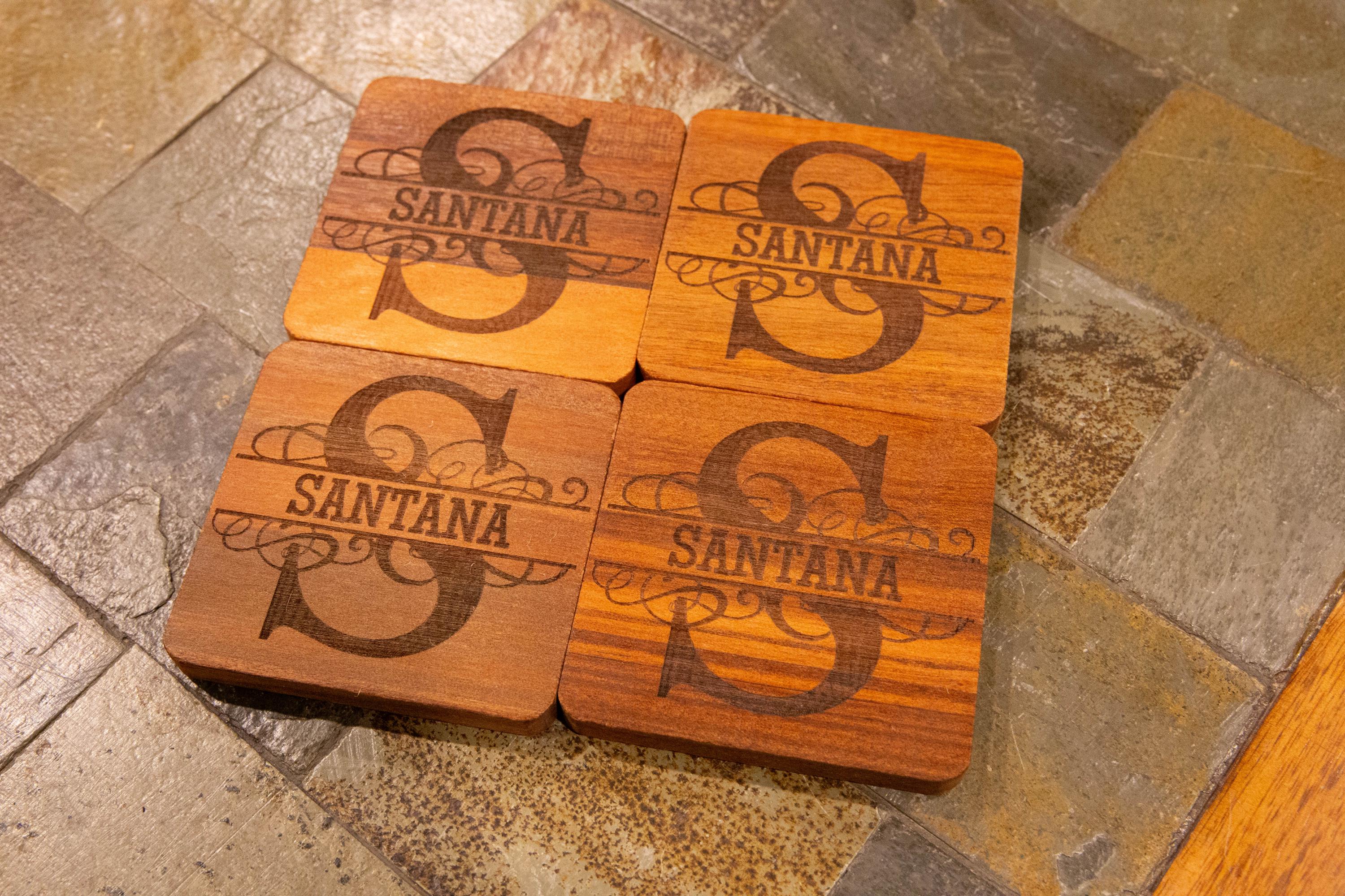 Custom Laser Engraved Split Monogram Coasters Set of 4 Personalized ...