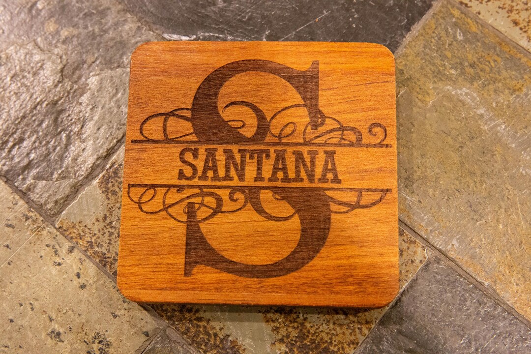 Custom Laser Engraved Split Monogram Coasters Set of 4 Personalized ...
