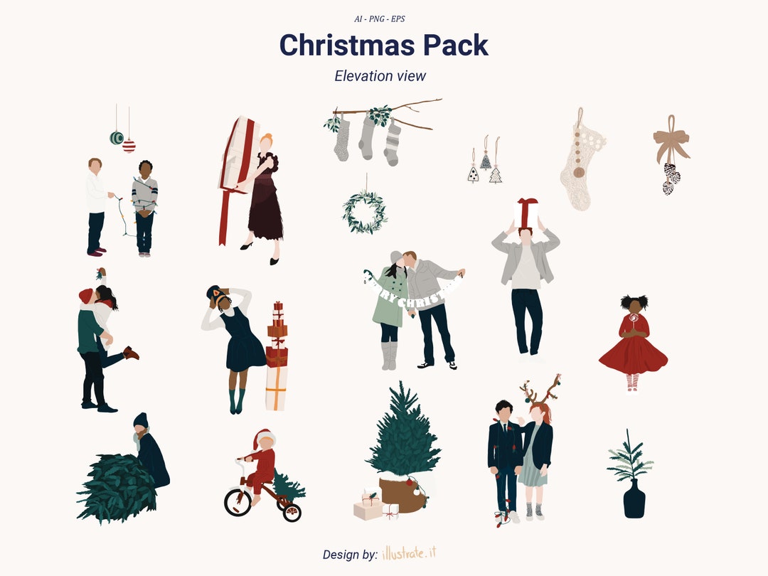 18 Flat Vector People Christmas Set Illustration - Etsy
