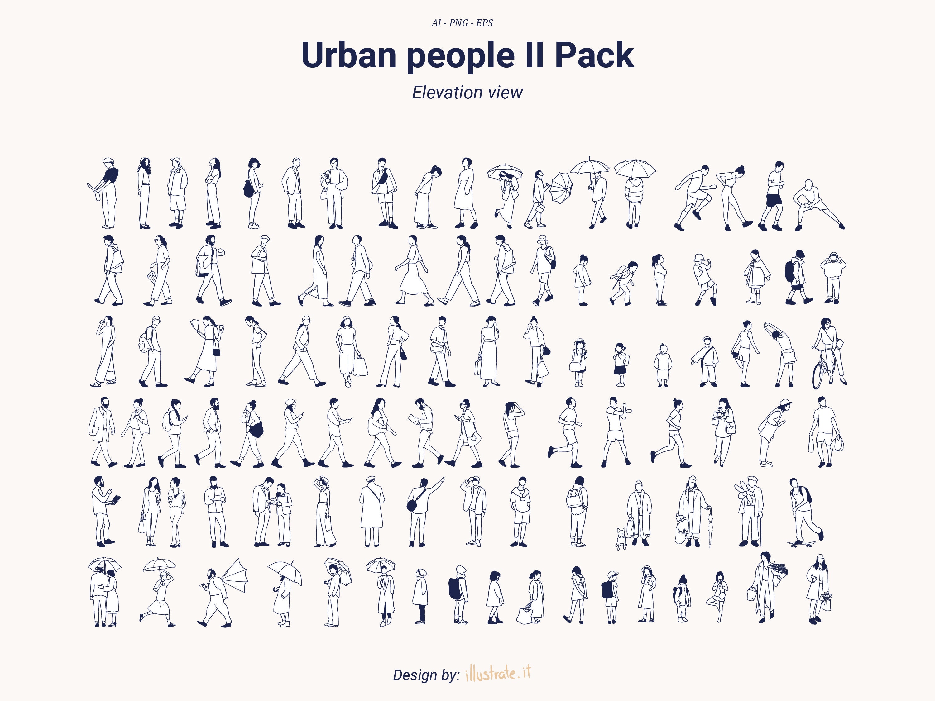 Set of 100 Vector Urban People Illustration - Etsy