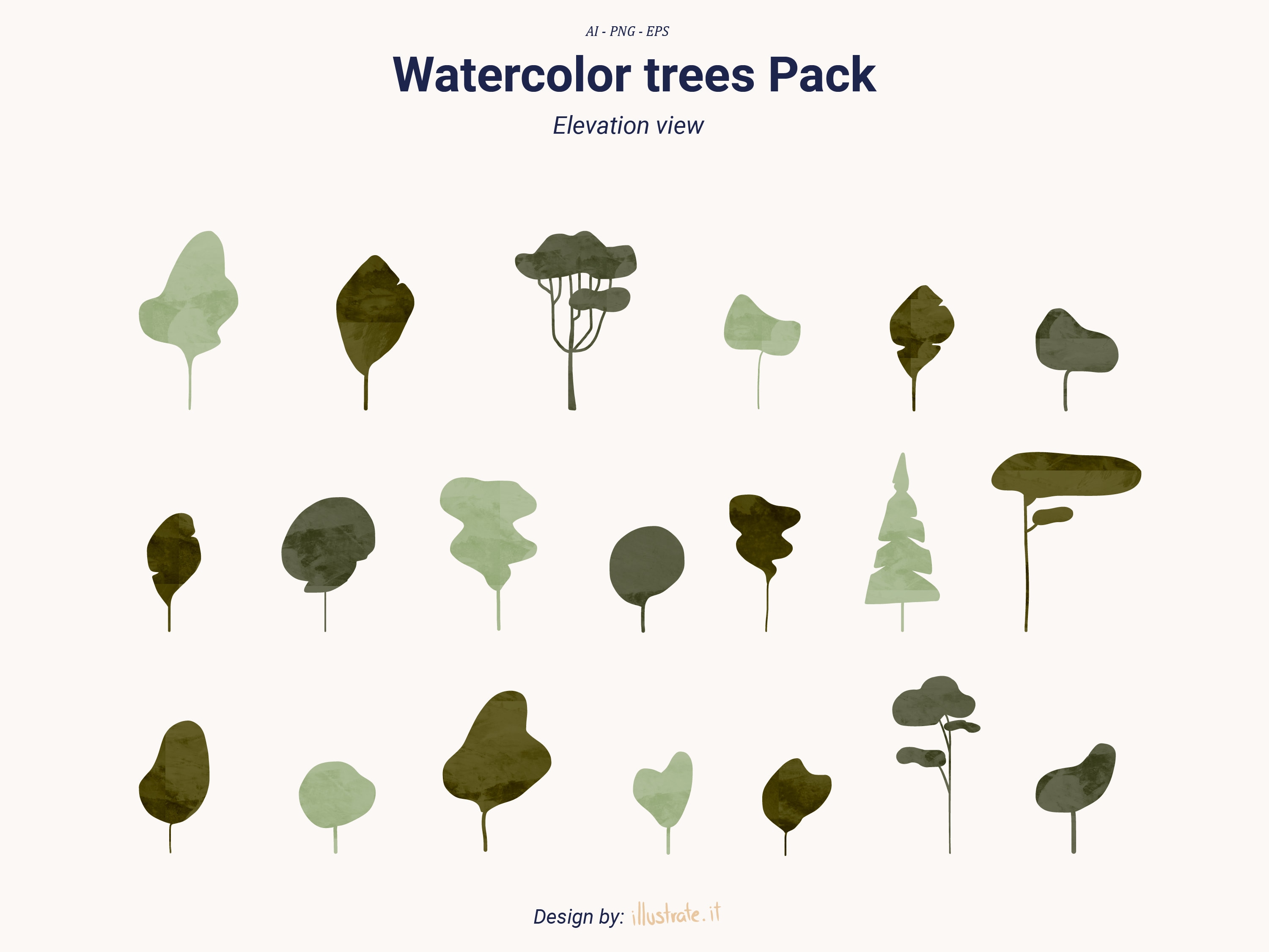 Flat Watercolor Vector Trees, Vector Vegetation, Cutout Trees - Etsy