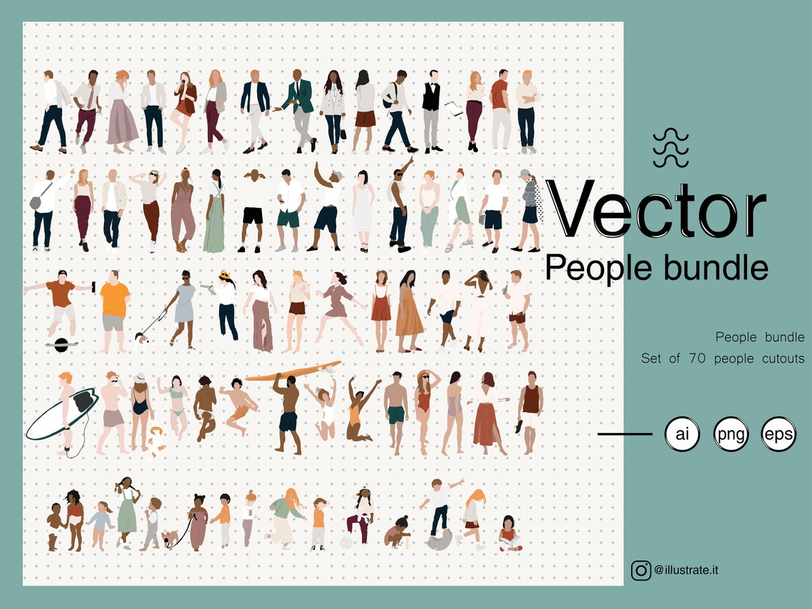 Flat Vector People Illustration Set of 70 Clipart People | Etsy