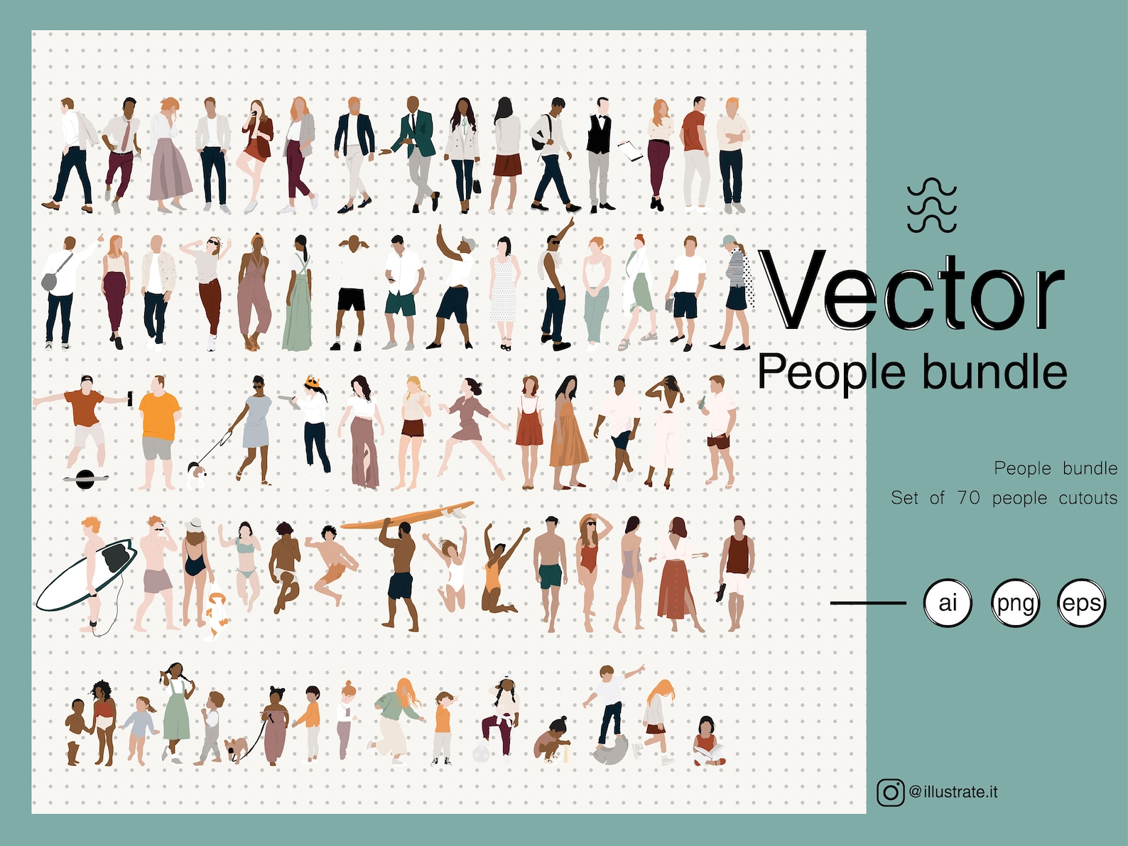 Flat Vector People Illustration Set of 70 Clipart People | Etsy