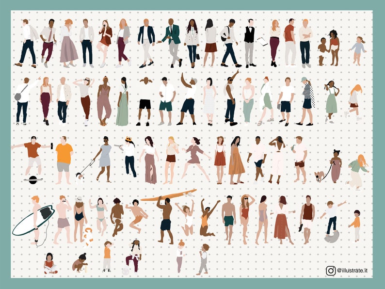 Flat Vector People Illustration Set of 70 Clipart People | Etsy