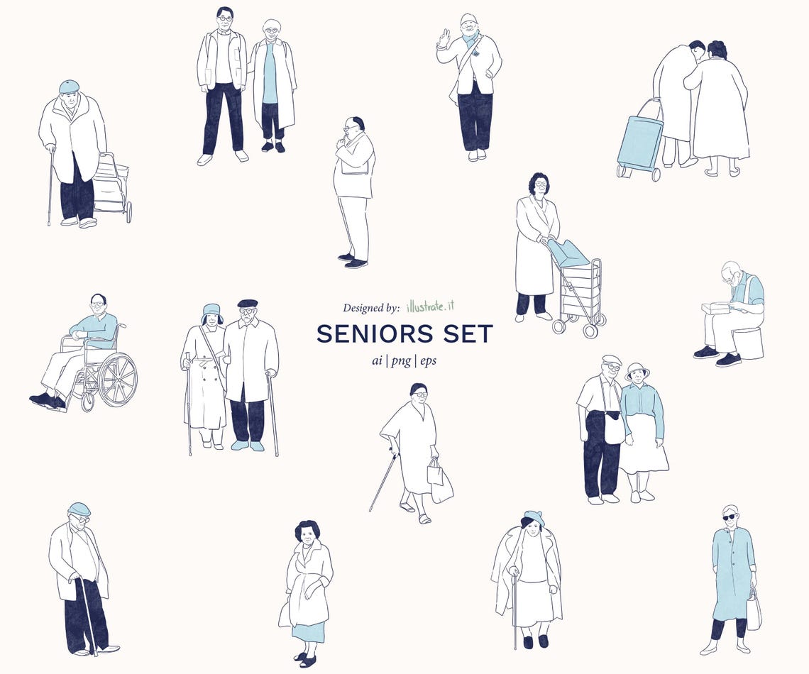 15 Flat Vector Senior People PNG, AI, SVG (digital Download) - Etsy