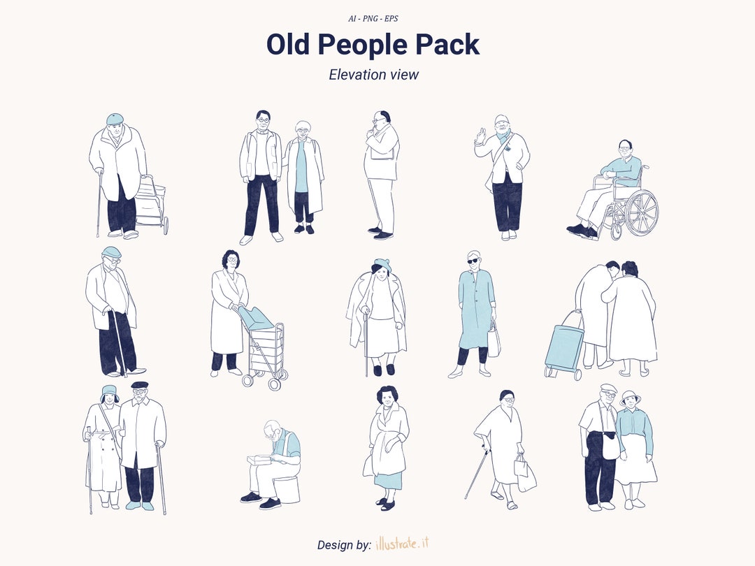 15 Set Flat Vector People - Old People Set Illustration - Line Art ...