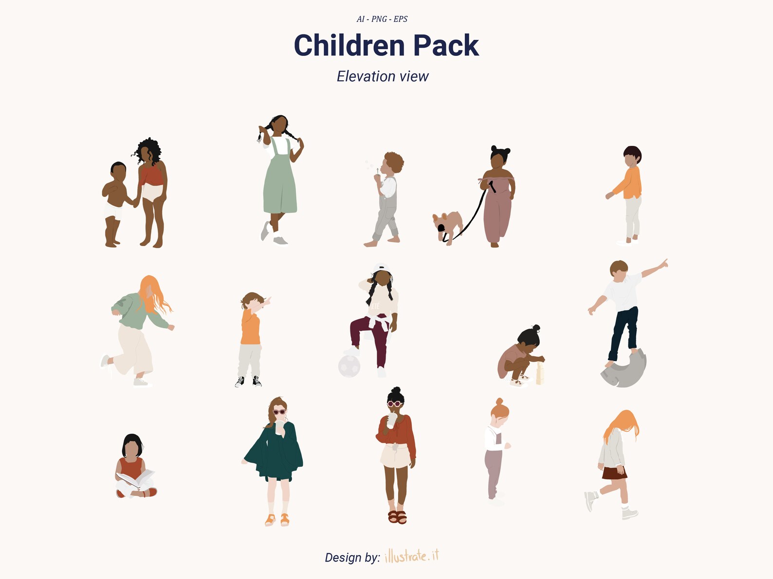 15 Flat Vector People - Children Illustration - Kids Clipart - Etsy