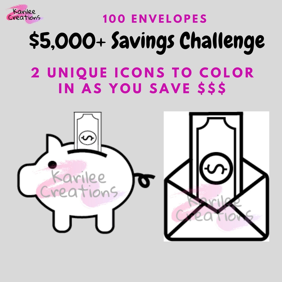 Printable 100 Envelope Savings Challenge Tracker, Savings Goal, Money ...