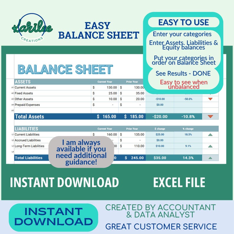 Excel Balance Sheet Template for Small Business | Easy-to-use Automated ...