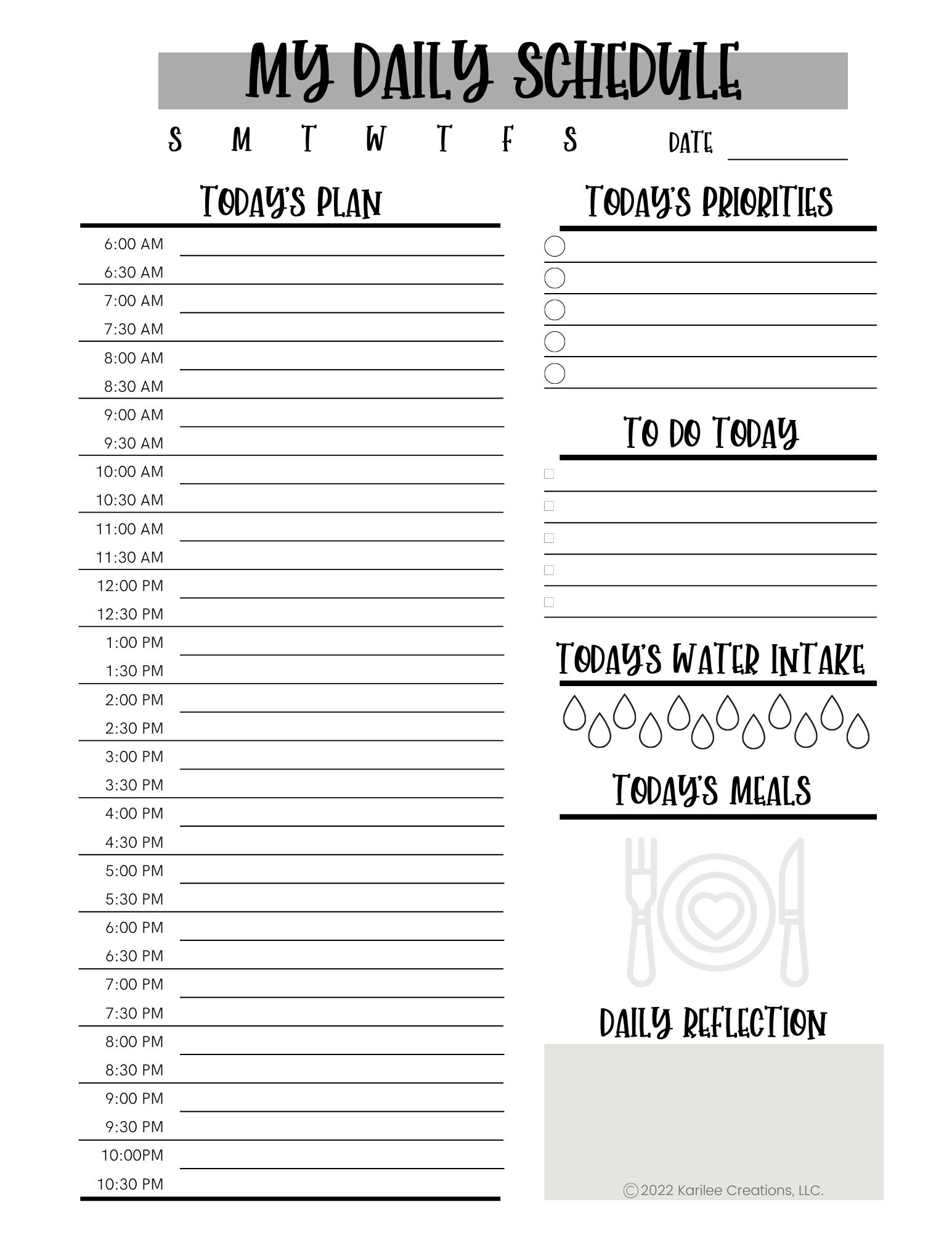 Minimalist Daily Routine Printable Planner. Undated Daily Planner, Half ...