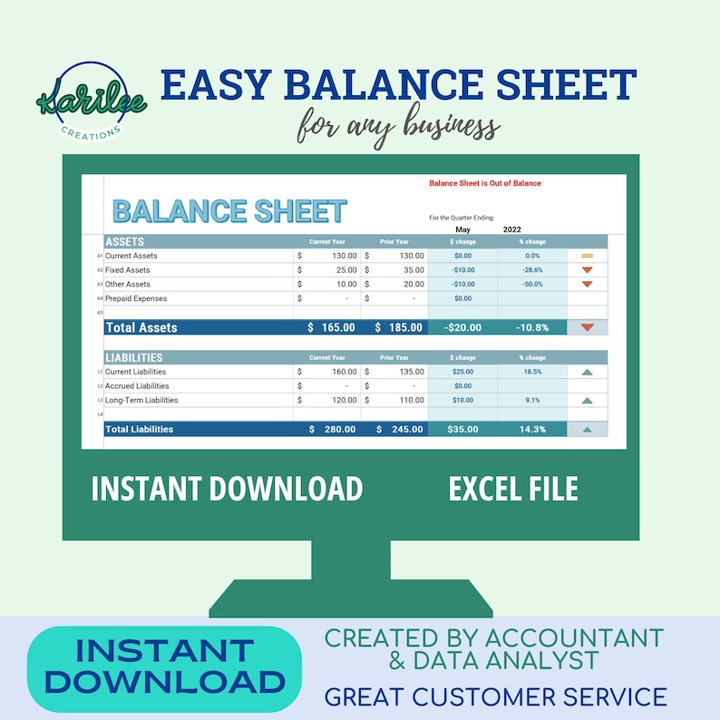 Excel Balance Sheet Template for Small Business | Easy-to-use Automated ...