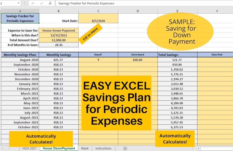 Savings Planner and Tracker | for Periodic Expenses and Large Purchases ...