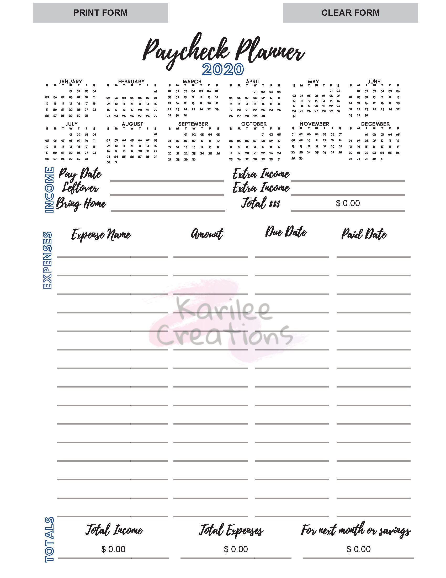 2021 Printable Paycheck Planner Payday Budget Paycheck to | Etsy