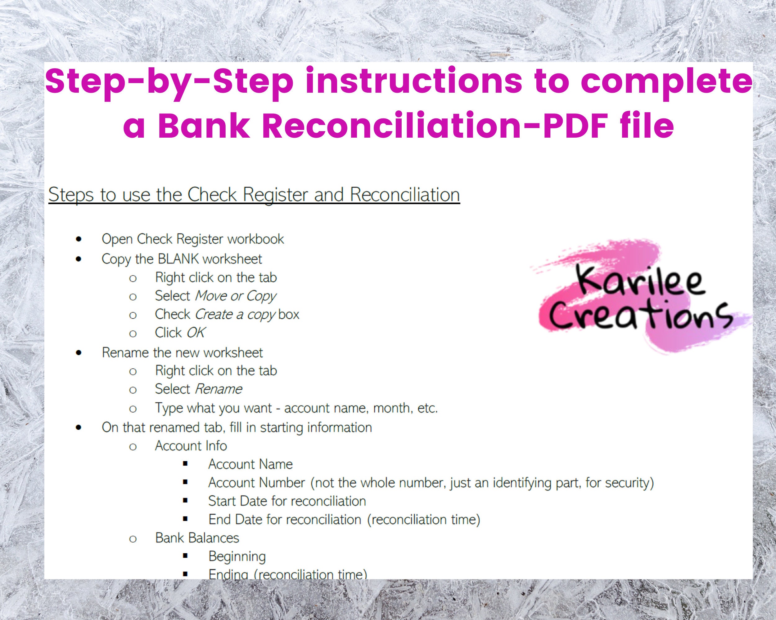 Easy Excel Check Register and Bank Reconciliation Template With Step by ...
