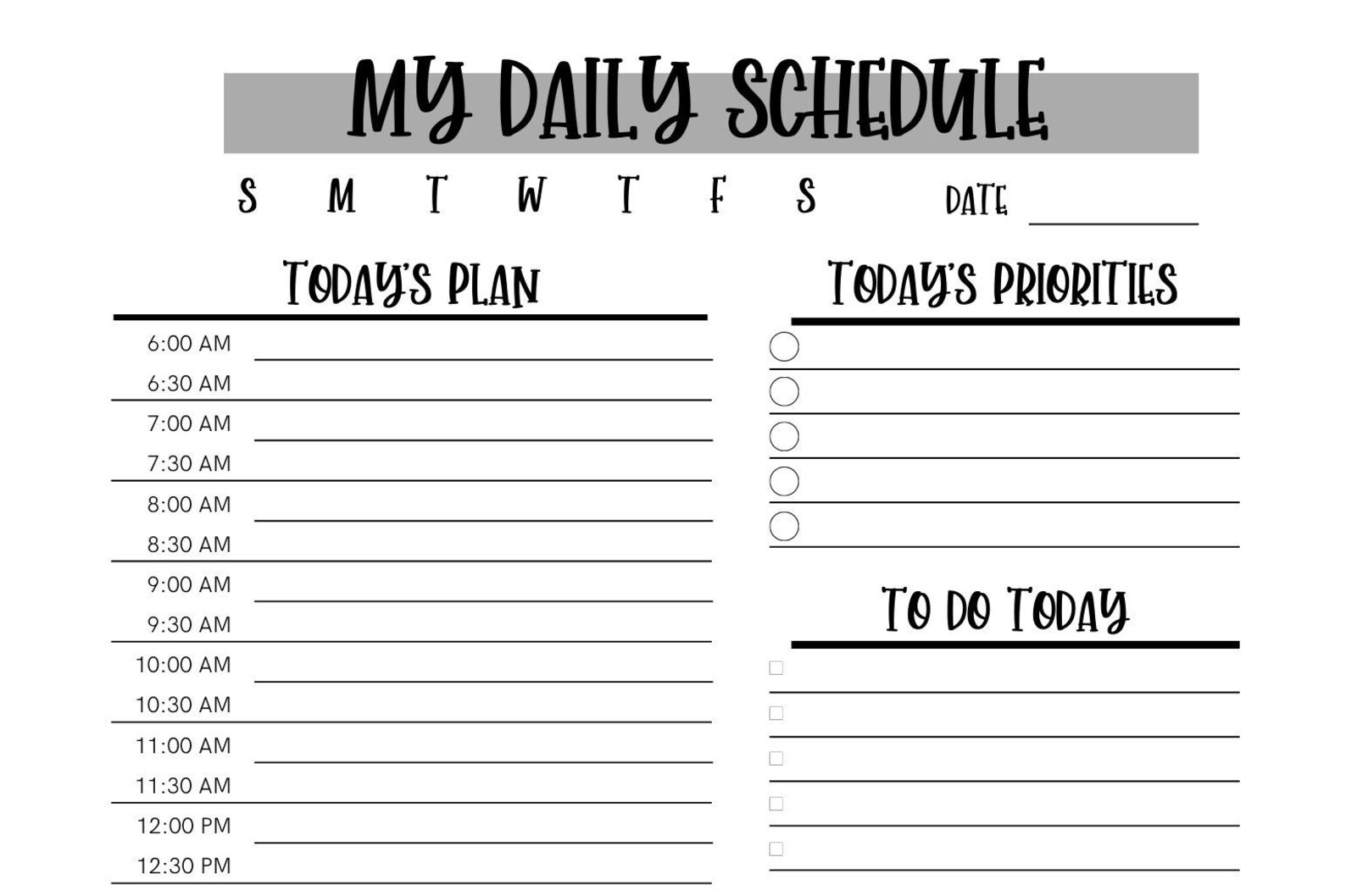 Minimalist Daily Routine Printable Planner. Undated Daily Planner, Half ...