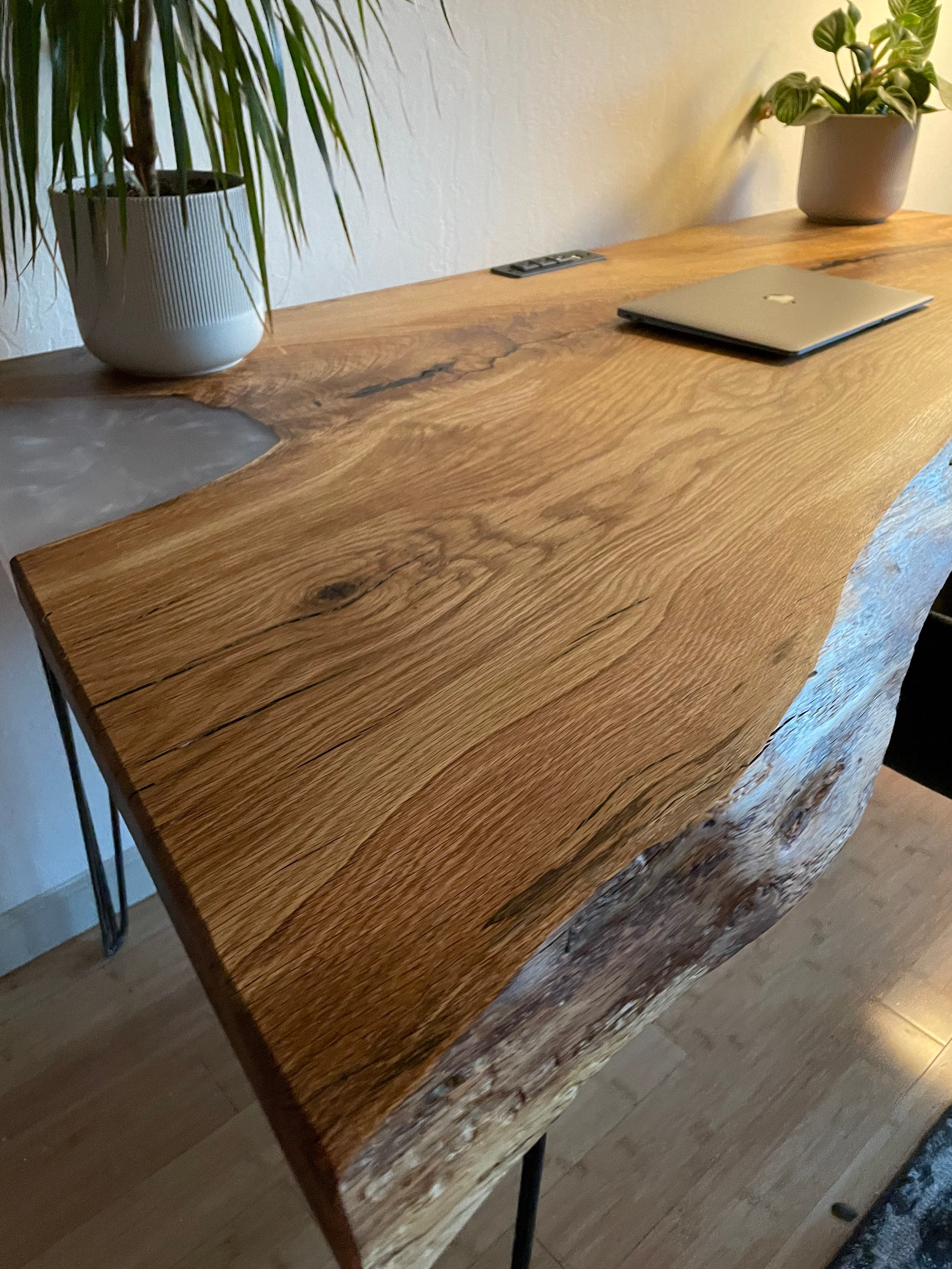 Oak Desk With Live Edge and Built-in Outlets - Etsy
