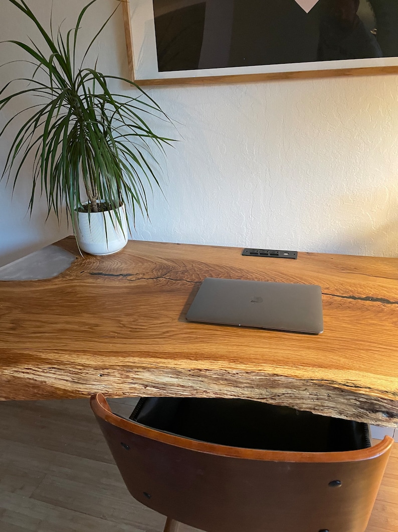 Oak Desk With Live Edge and Built-in Outlets - Etsy