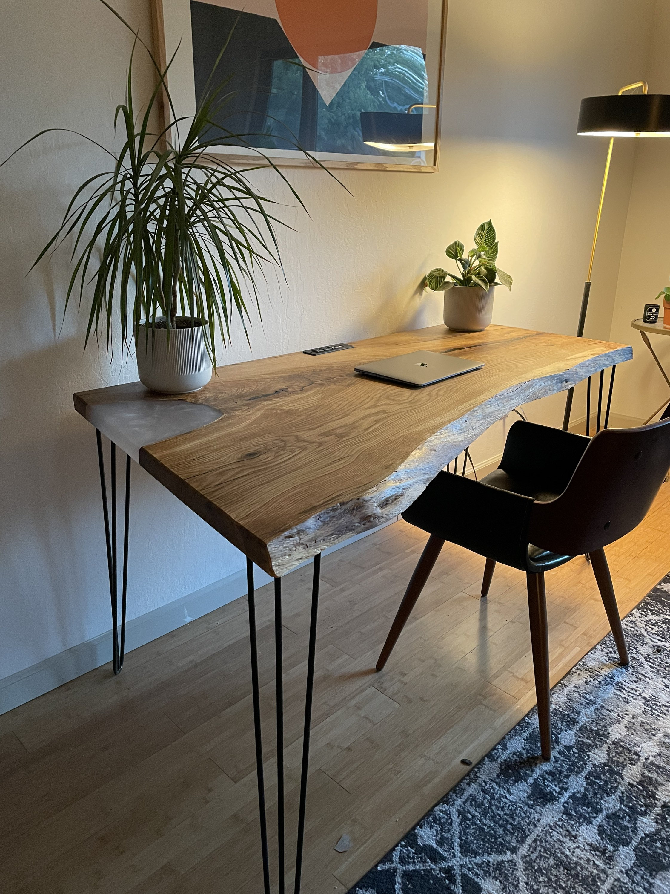Oak Desk With Live Edge and Built-in Outlets - Etsy