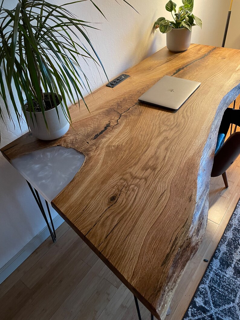 Oak Desk With Live Edge and Built-in Outlets - Etsy