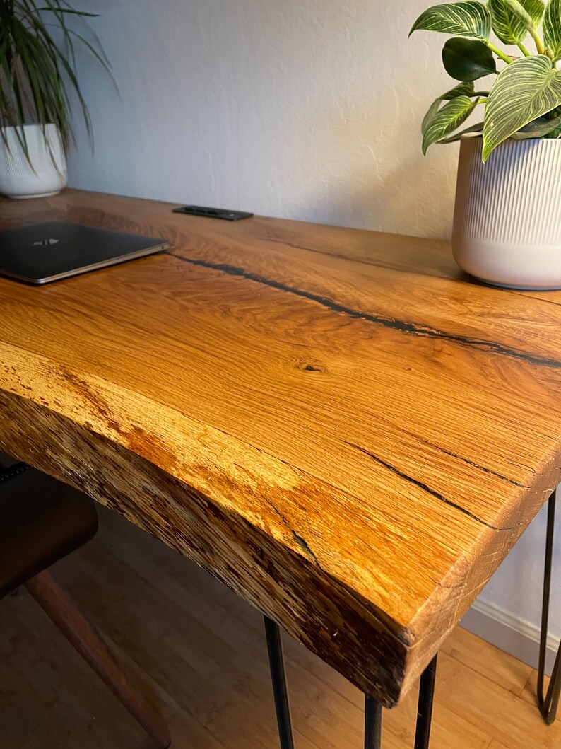 Oak Desk With Live Edge and Built-in Outlets - Etsy