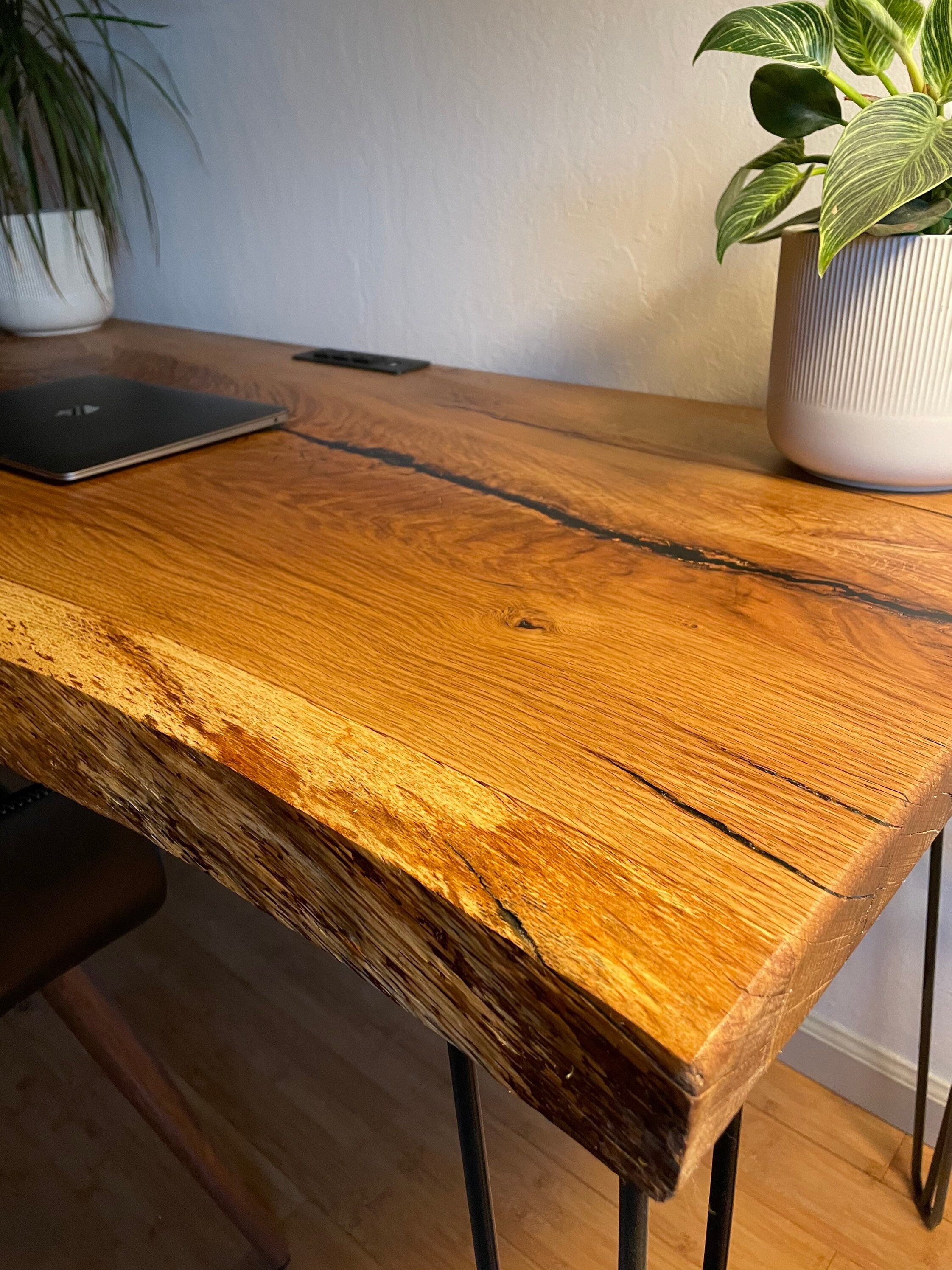 Oak Desk With Live Edge and Built-in Outlets - Etsy