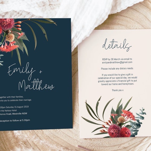 EDITABLE Wedding Invitation Native Flower Australian Rustic - Etsy ...