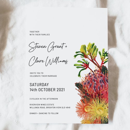 EDITABLE Wedding Invitation Native Flower Australian Rustic - Etsy ...