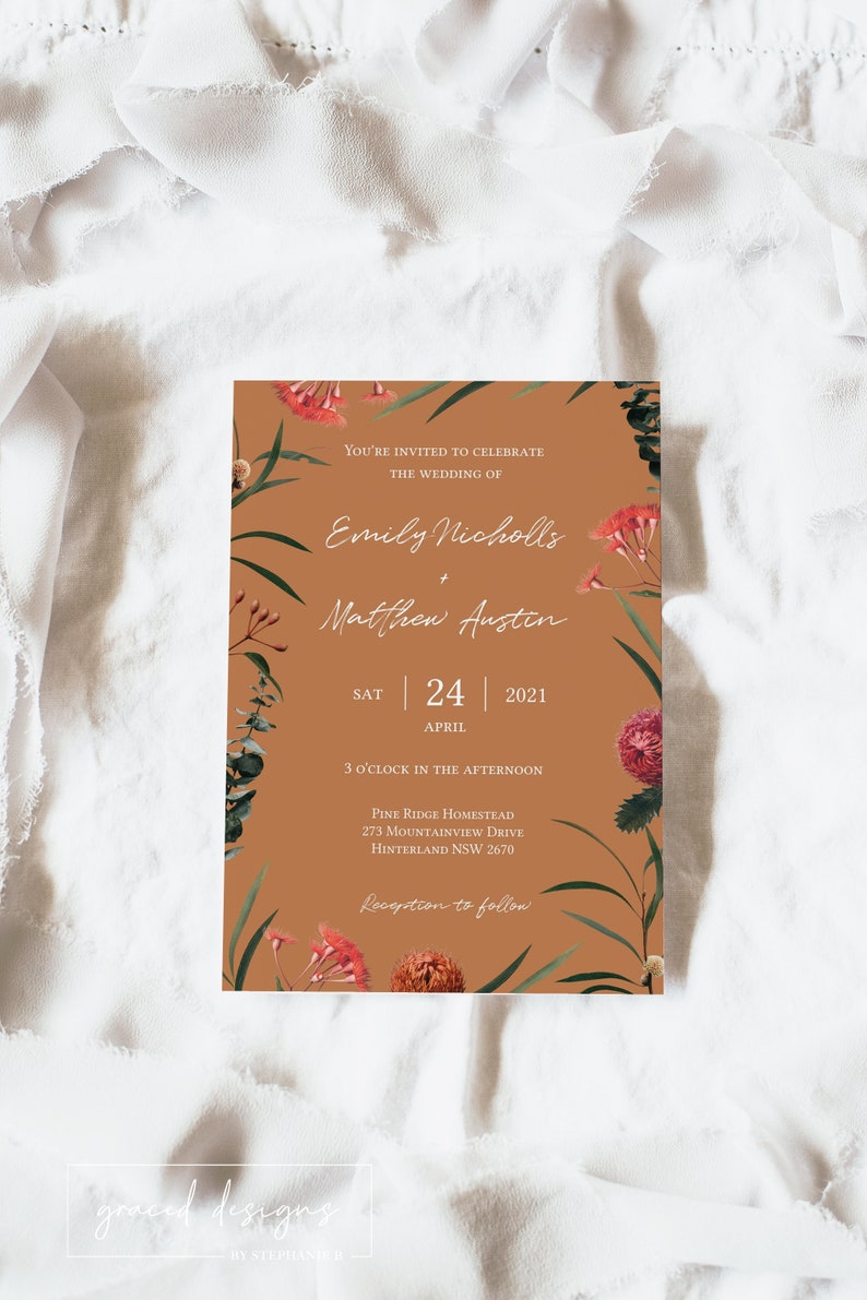 EDITABLE Wedding Invitation & Details Card Native Flower - Etsy