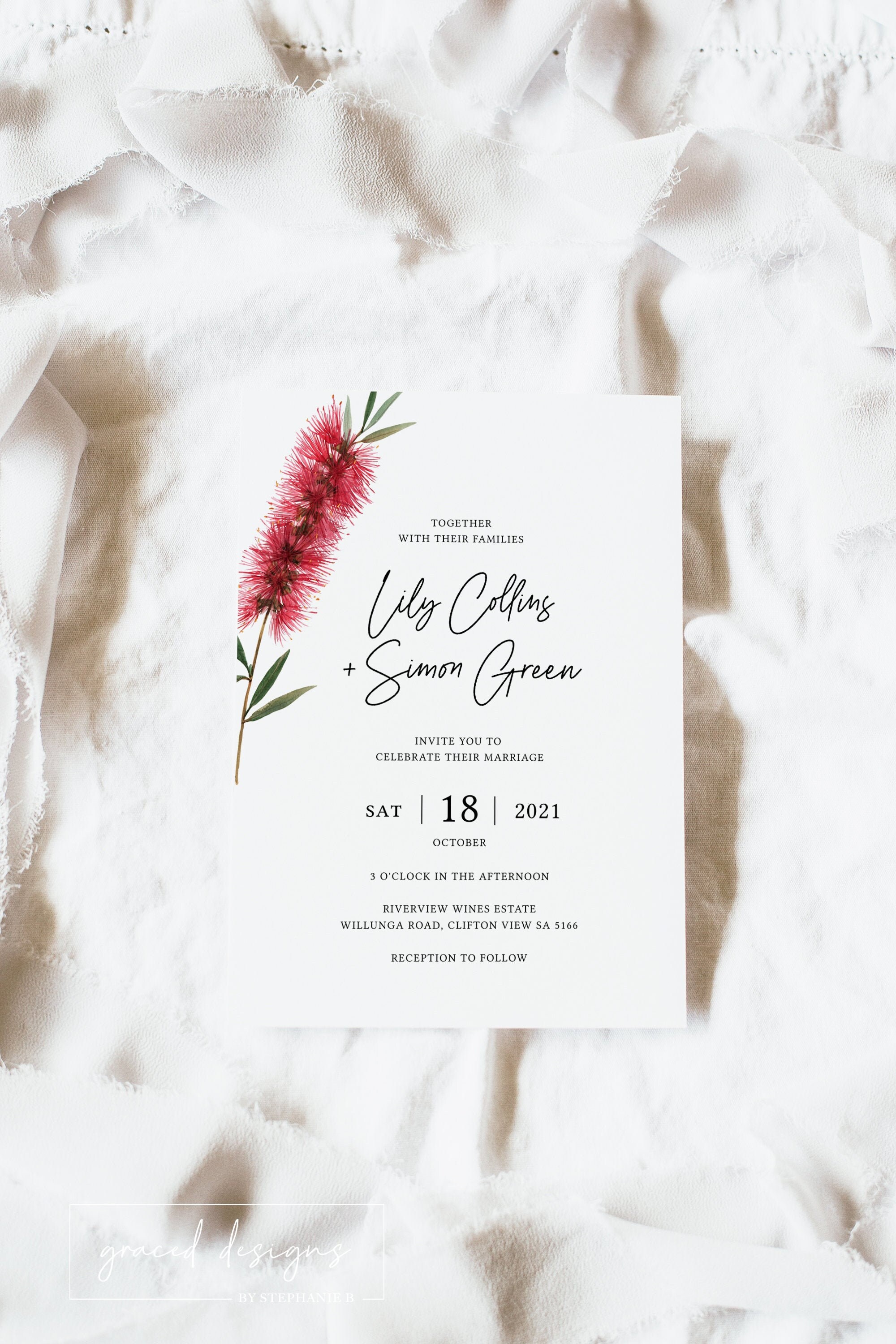EDITABLE Wedding Invitation Native Flower Australian Rustic - Etsy ...