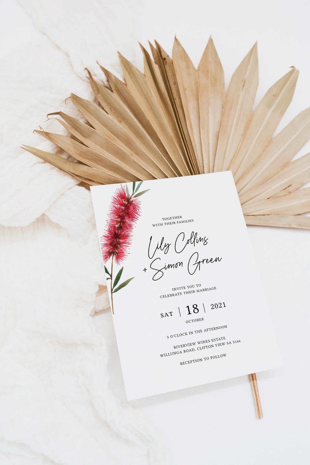 EDITABLE Wedding Invitation Native Flower Australian Rustic Minimalist ...