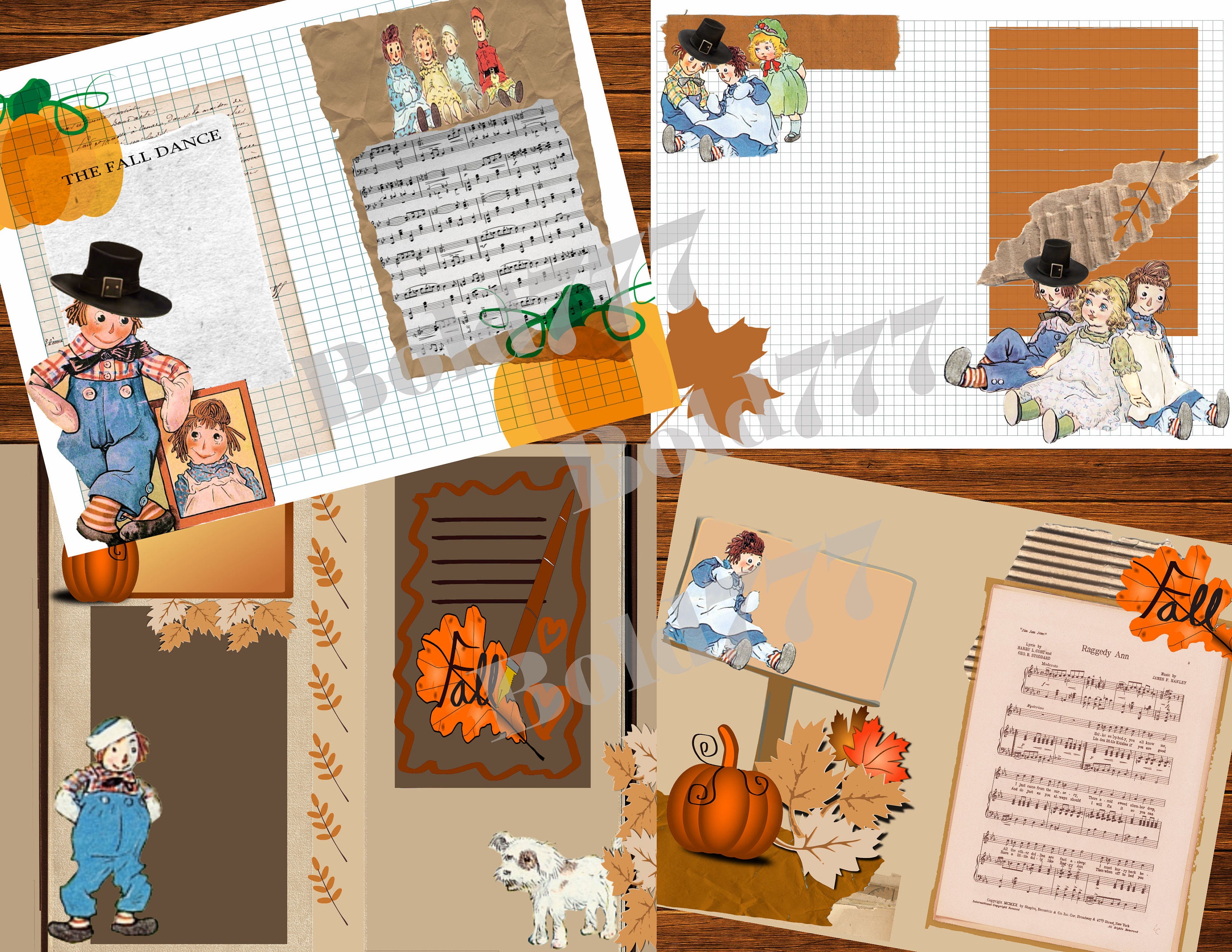 DIGITAL 20 PAGES of Fall Raggedy Ann and Andy Junk Journal DIGITAL ...