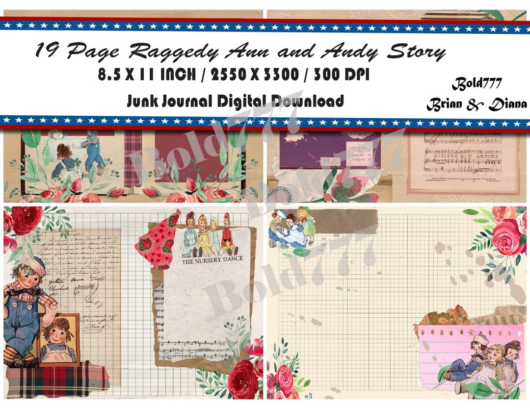 DIGITAL 19 PAGES of Raggedy Ann and Andy Junk Journal DIGITAL Instant ...