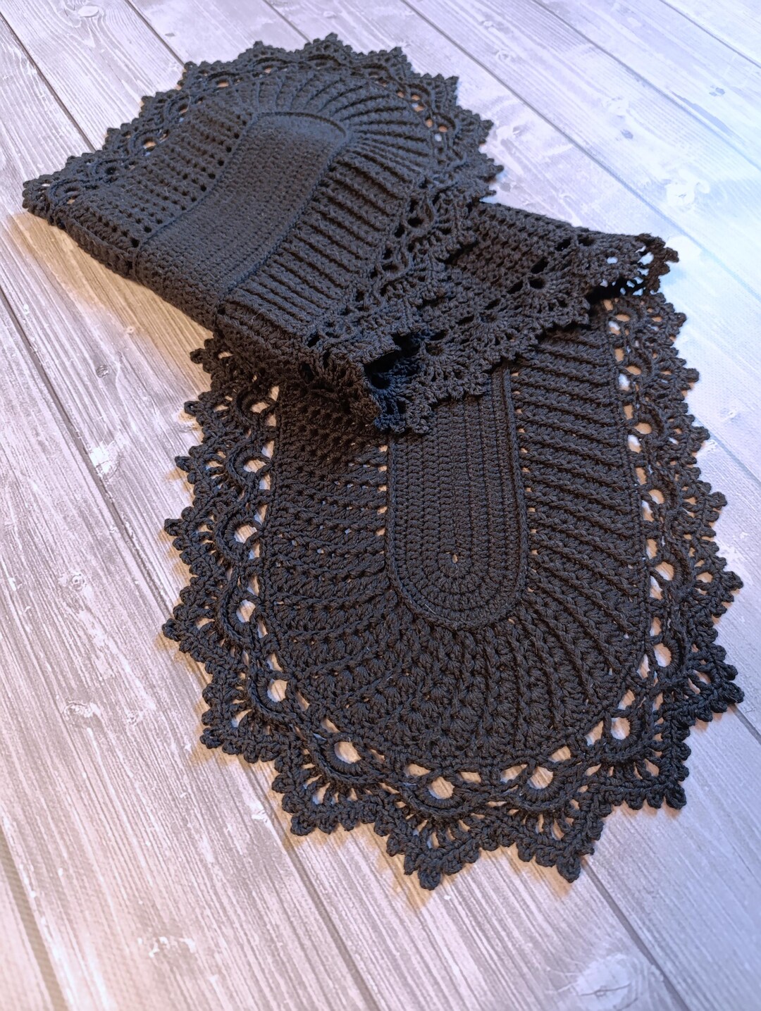 Long Black Luxury Table Runner - Lace Accents 72in - Etsy